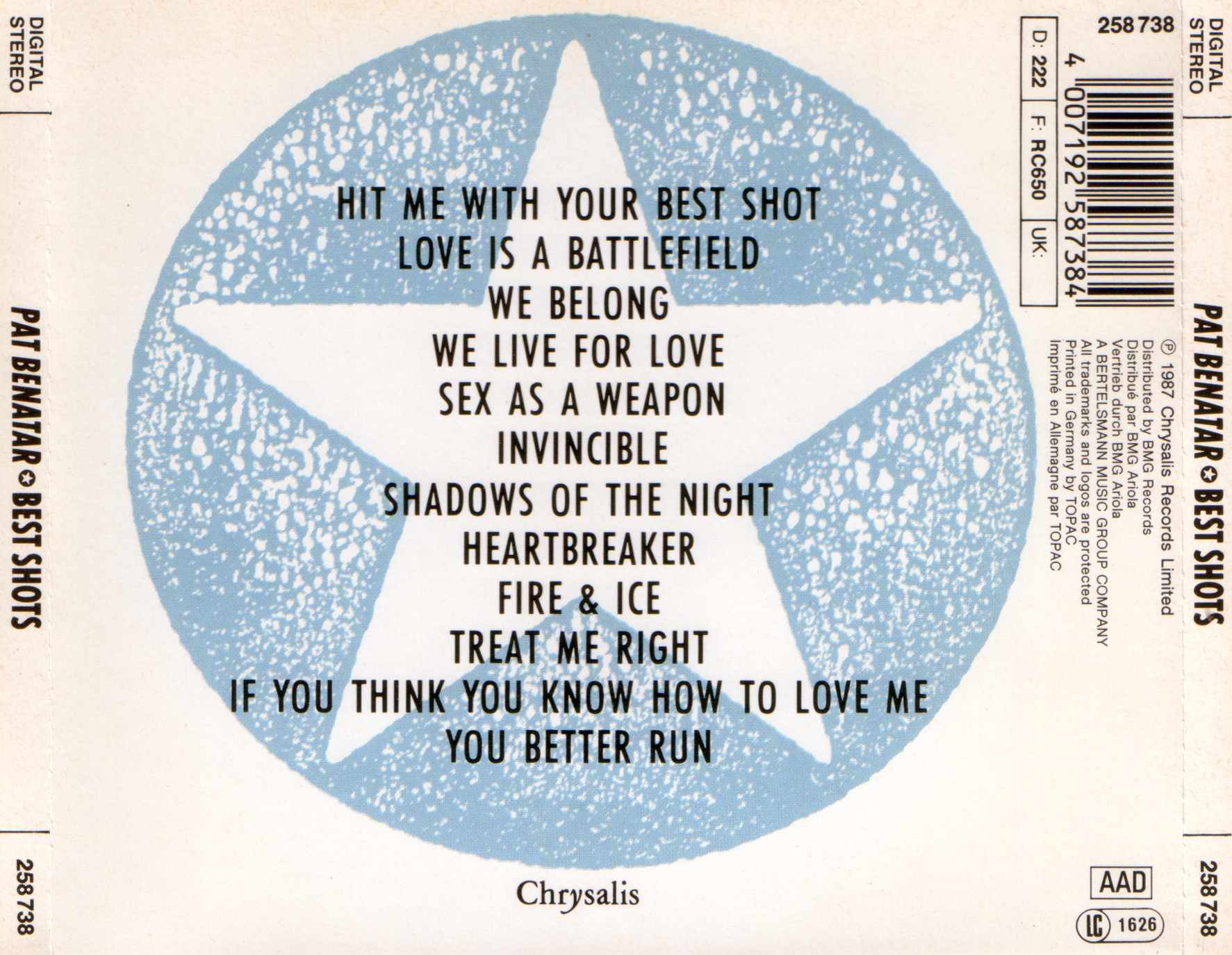 Pat Benatar Best Shots : Back | CD Covers | Cover Century | Over 1.000. ...